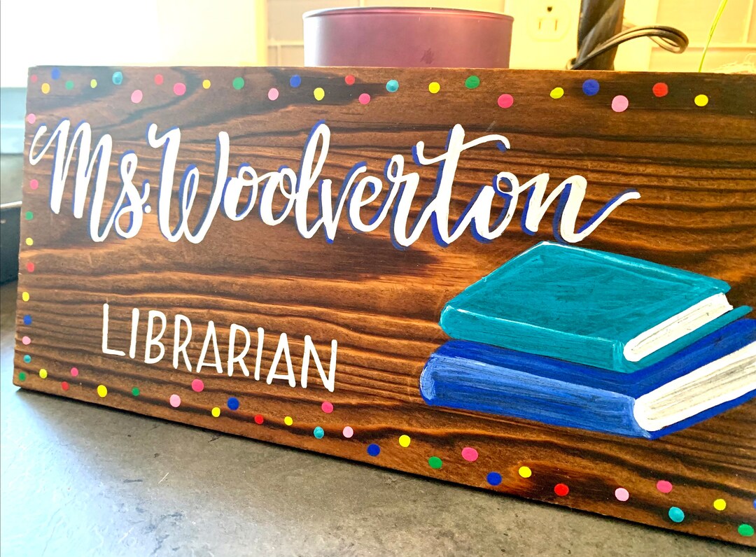 Library Classroom Decor School Teacher Librarian Hand Painted Wooden ...