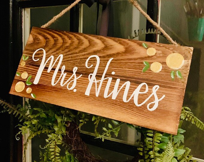 Teacher Name Rustic Chic Hand Painted Flowers Custom Wooden Sign ...