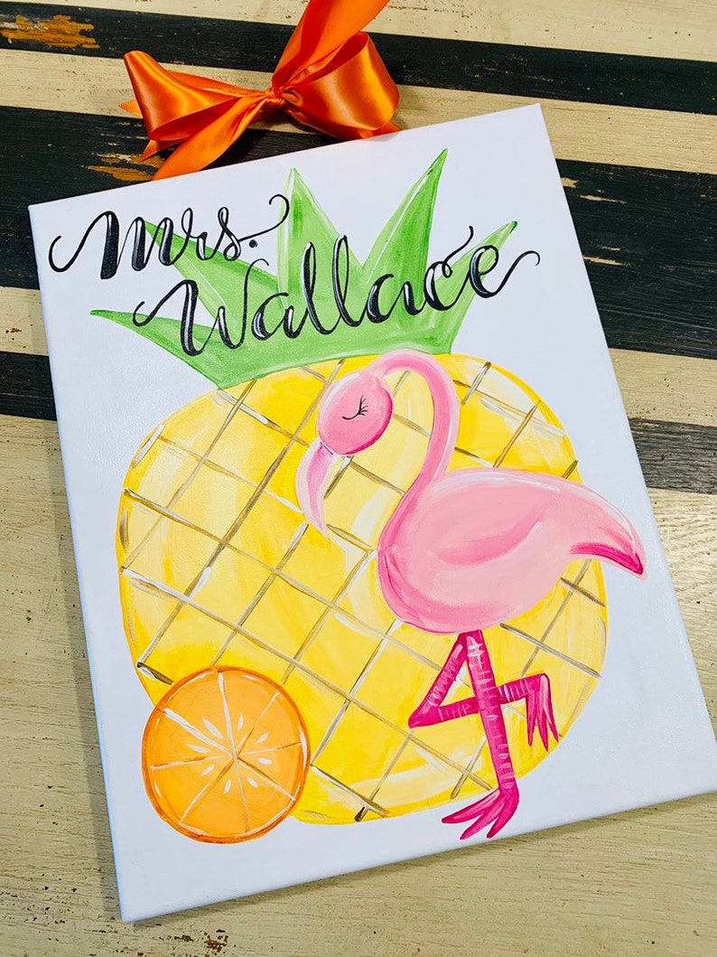 Tropical Pineapple Flamingo Hand Painted Sign Custom Name - Etsy
