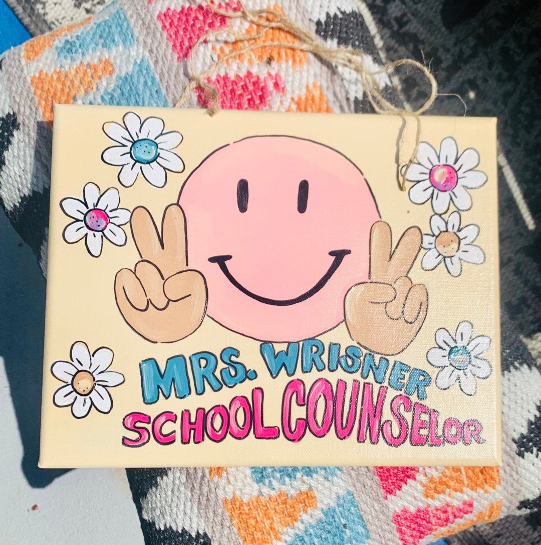 Groovy Boho School Teacher Counselor Name Hand Painted Custom Sign Door ...