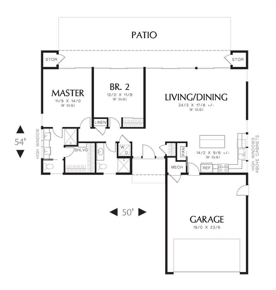 L-shaped Modern House Plan 1632 | 1,268 Sq. Ft. | 2 Bed, 2 Bath ...