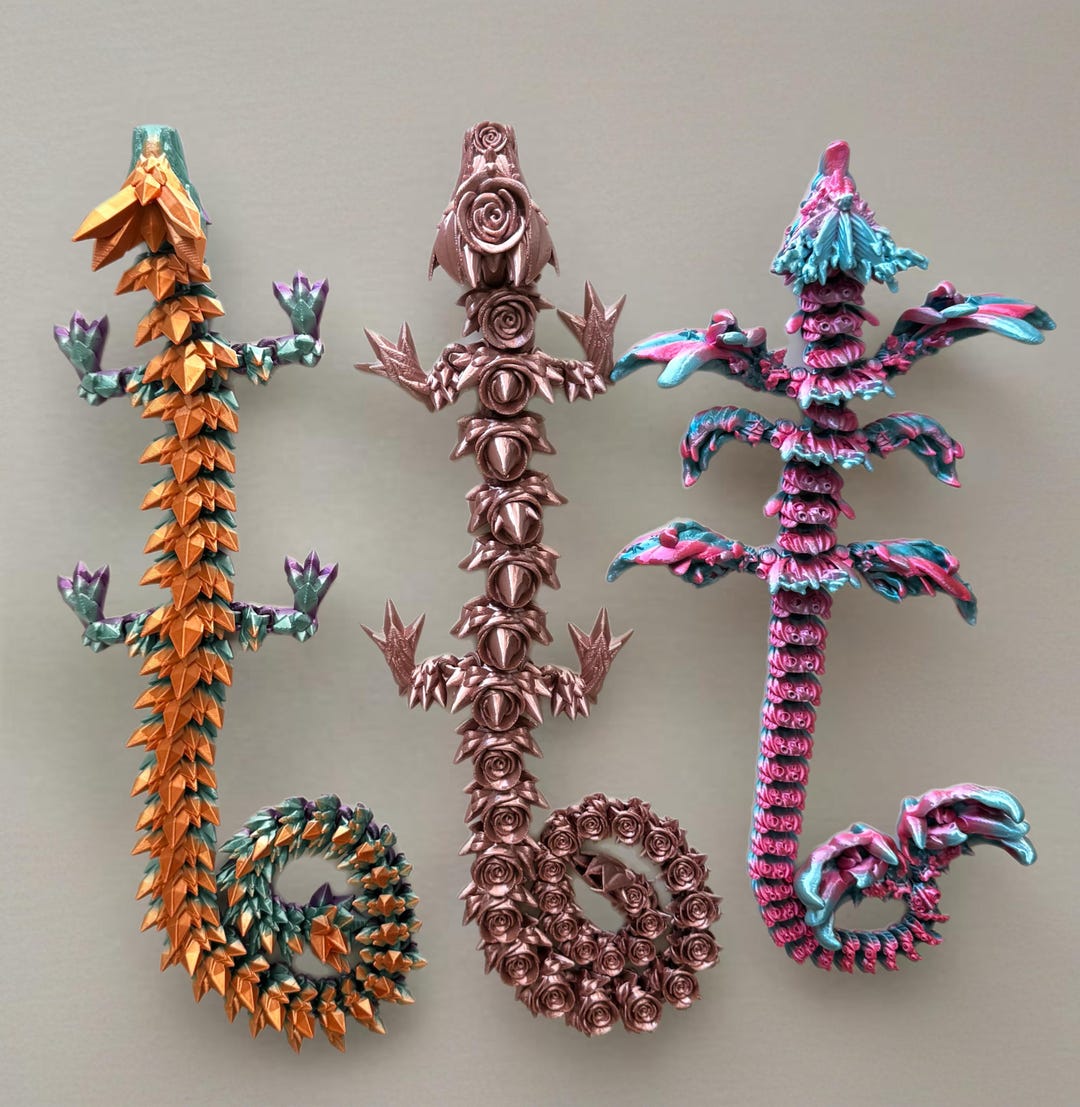 Long Dragon Fidget Toy, 3D Printed, Articulated Collection - Rose, Sea ...