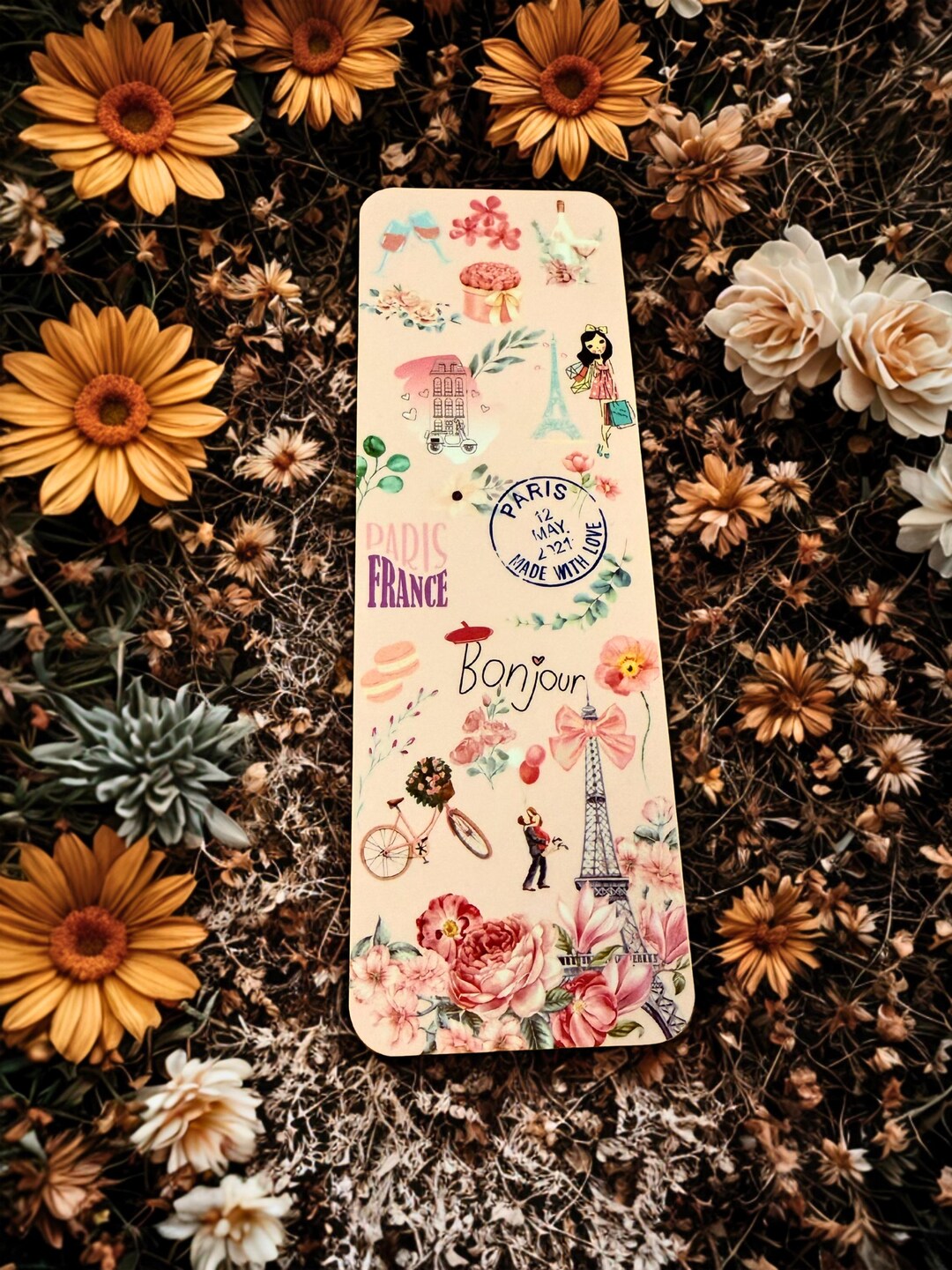 Paris Bookmark | Eiffel Tower, Macarons, Floral Laminated Bookmark - Etsy