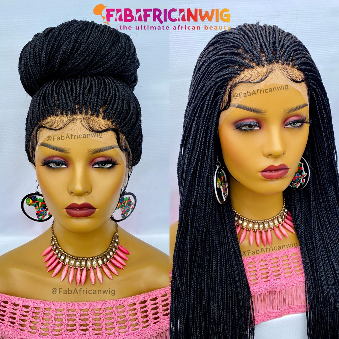 Micro Braided Wig for Black Women 360 Full Lace Front Handmade Box ...