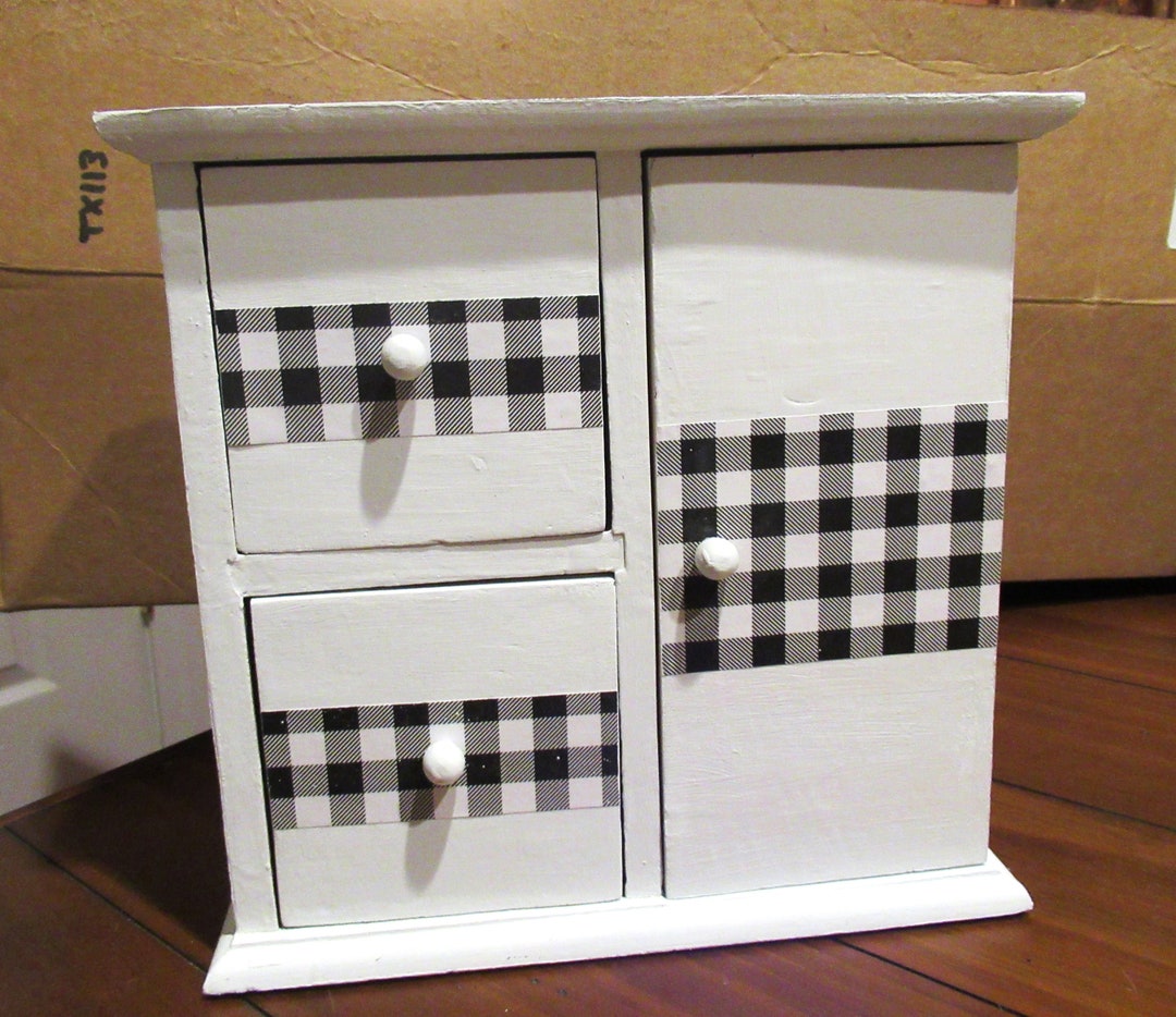 Farmhouse Wood Black White Buffalo Check Storage Cabinet Redone 9.75 X ...