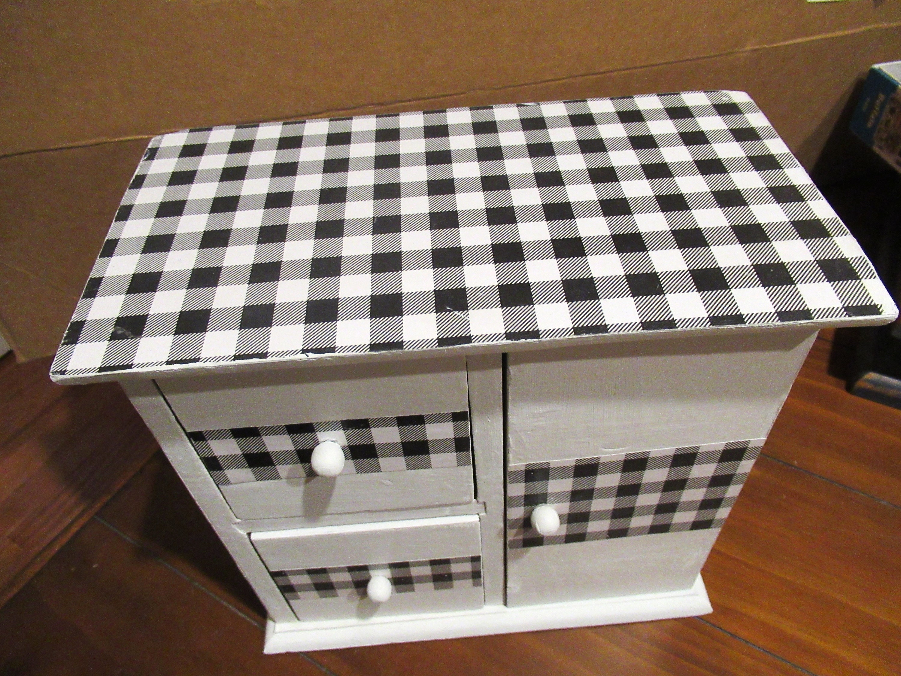 Farmhouse Wood Black White Buffalo Check Storage Cabinet Redone 9.75 X ...
