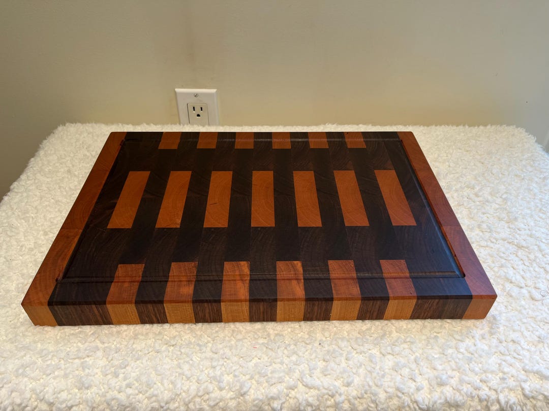 New Handcrafted End Grain Cutting Board Chopping Block Side Handle Drip ...