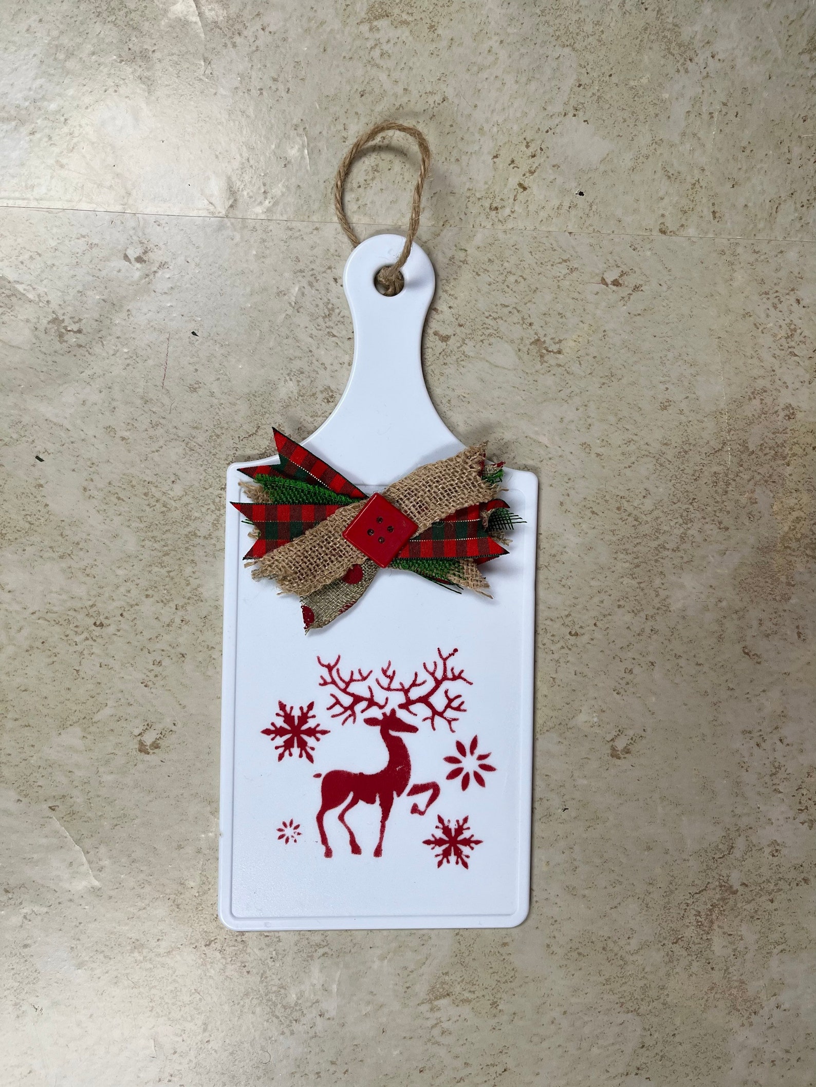 NEW Farmhouse Christmas White Cutting Board Red Reindeer Kitchen ...