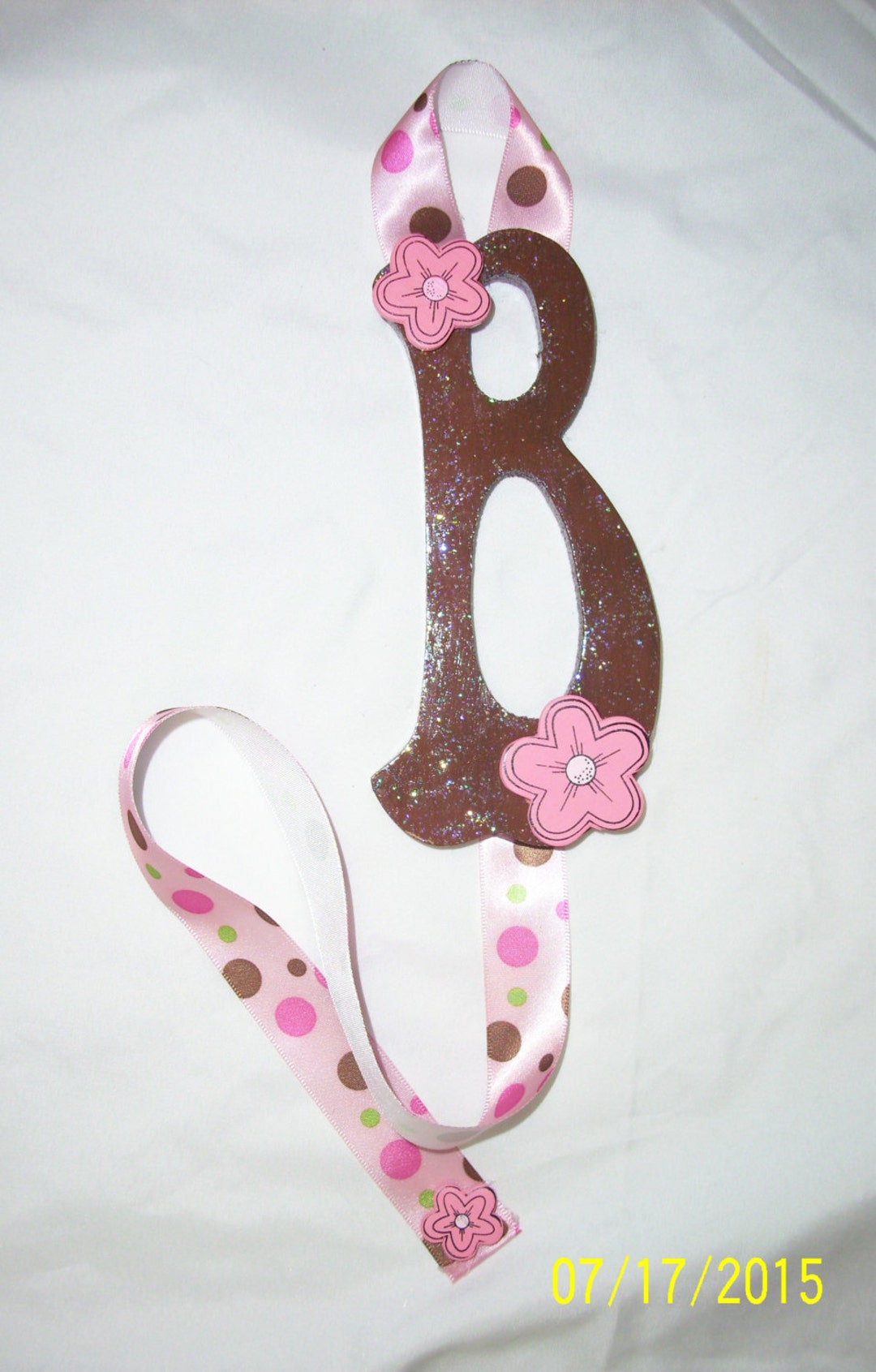Brown Letter B Pink Flowers Polka Dot Ribbon, Barrette, Bow, Hair ...
