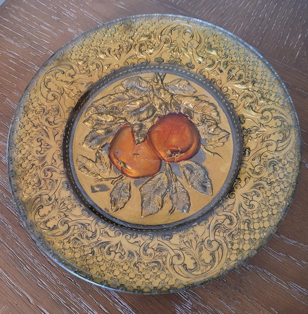 Antique Goofus Glass Plate With Red & Gold Apple Pattern - Etsy
