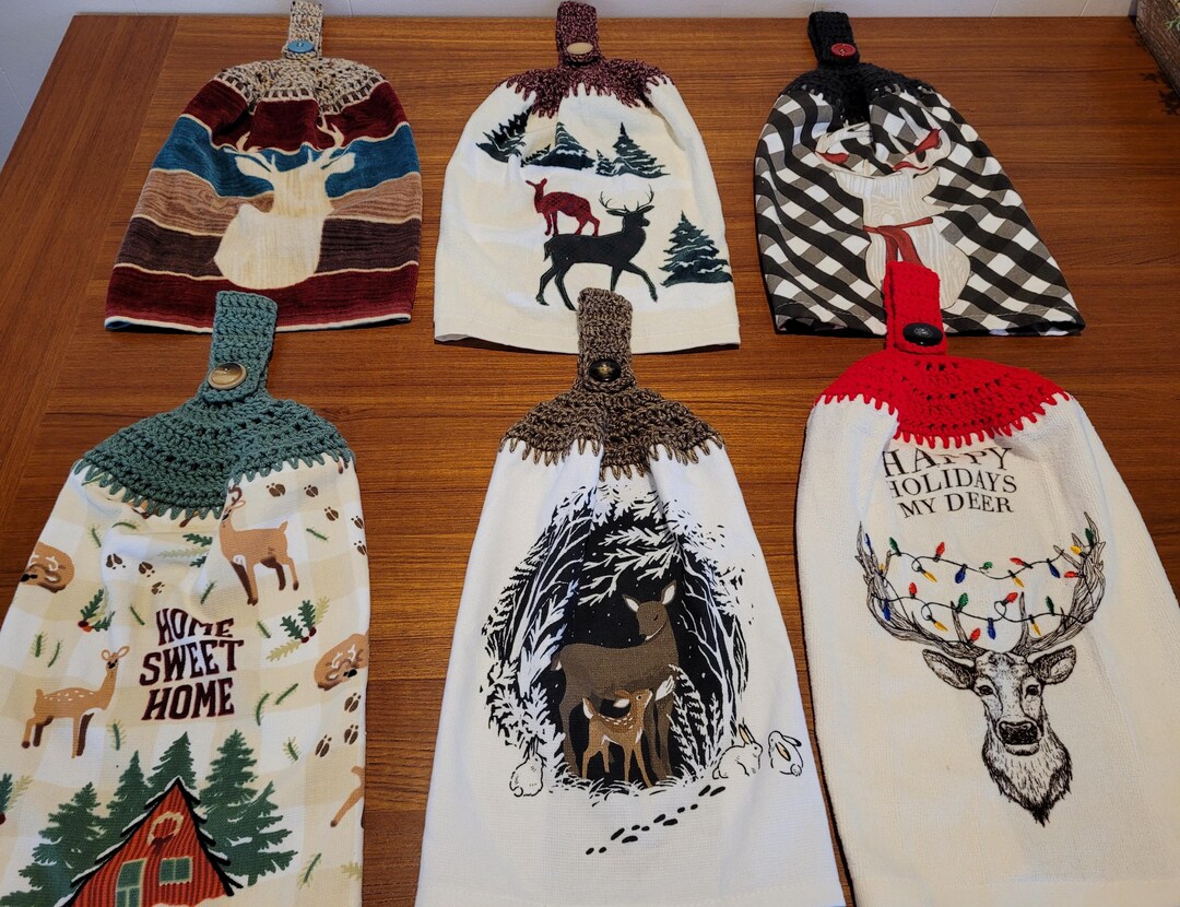 Deer Themed Crochet Hanging Topper Towel for Appliance / Cabinet Handle ...
