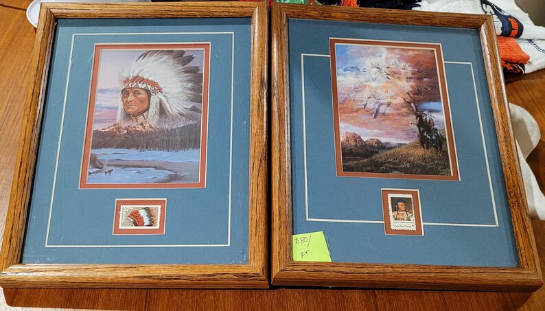 Pair of Framed Native American Prints With Stamps - Etsy