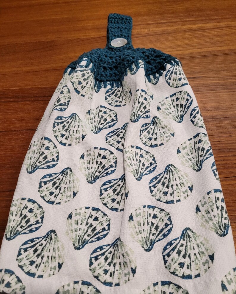 Shell Themed Crochet Hanging Topper Towel for Appliance / Cabinet ...