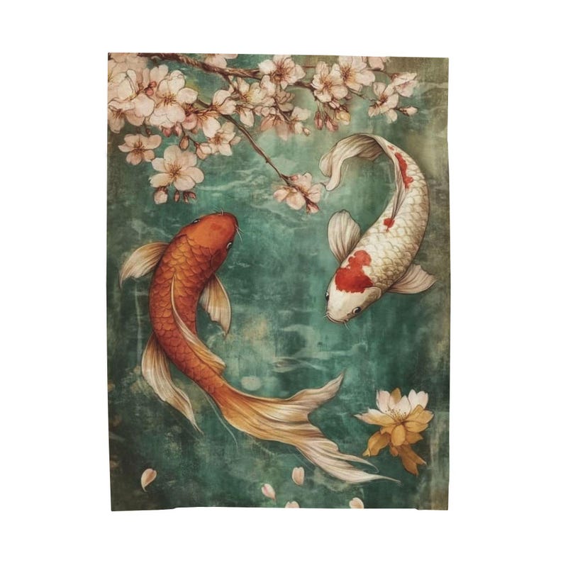 Oriental Koi Fish With Cherry Tree Velveteen Plush Blanket #9 - Cozy ...