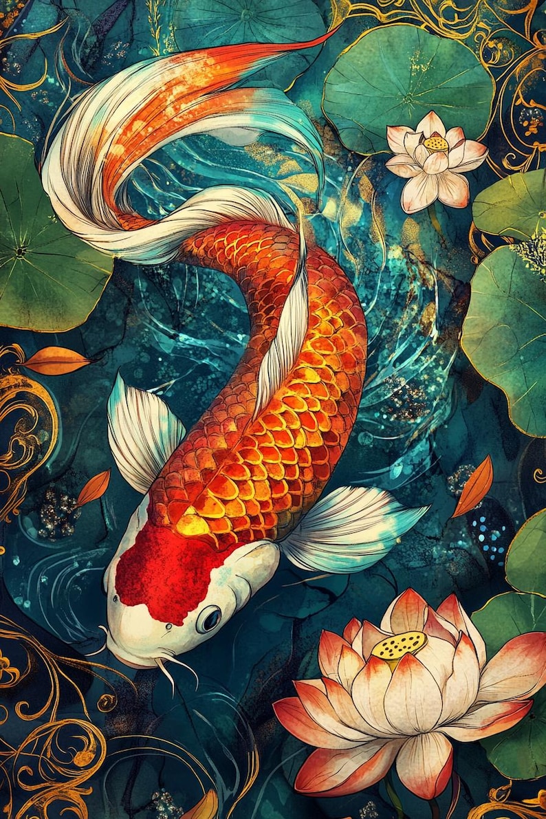Decoupage Rice Paper Koi Fish Pond Pattern #211, Letter Size Rice Paper ...