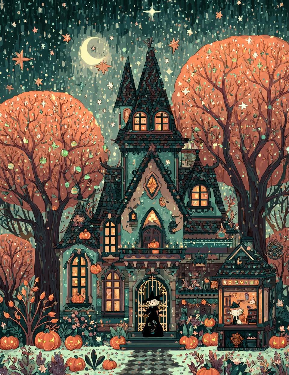 Decoupage Rice Paper Whimsical Fall Halloween House #282, Rice Paper ...