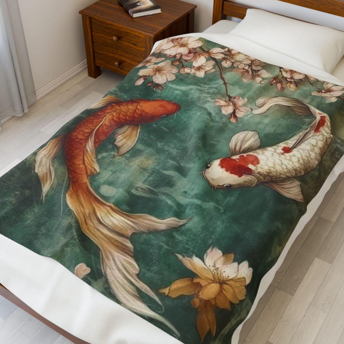 Oriental Koi Fish With Cherry Tree Velveteen Plush Blanket #9 - Cozy ...