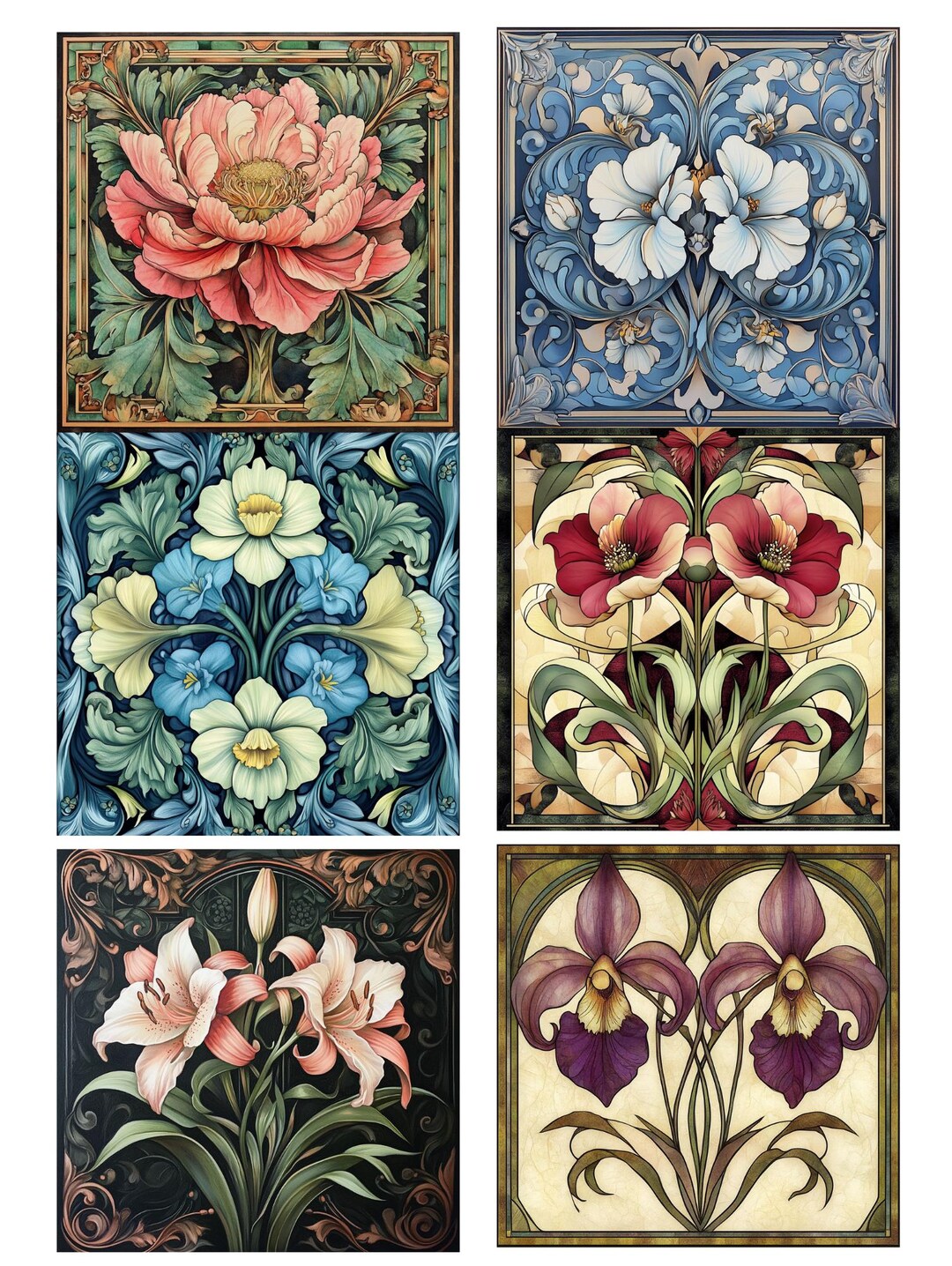 Decoupage Rice Paper With 6 Square Art Nouveau Floral Patterns #100m ...