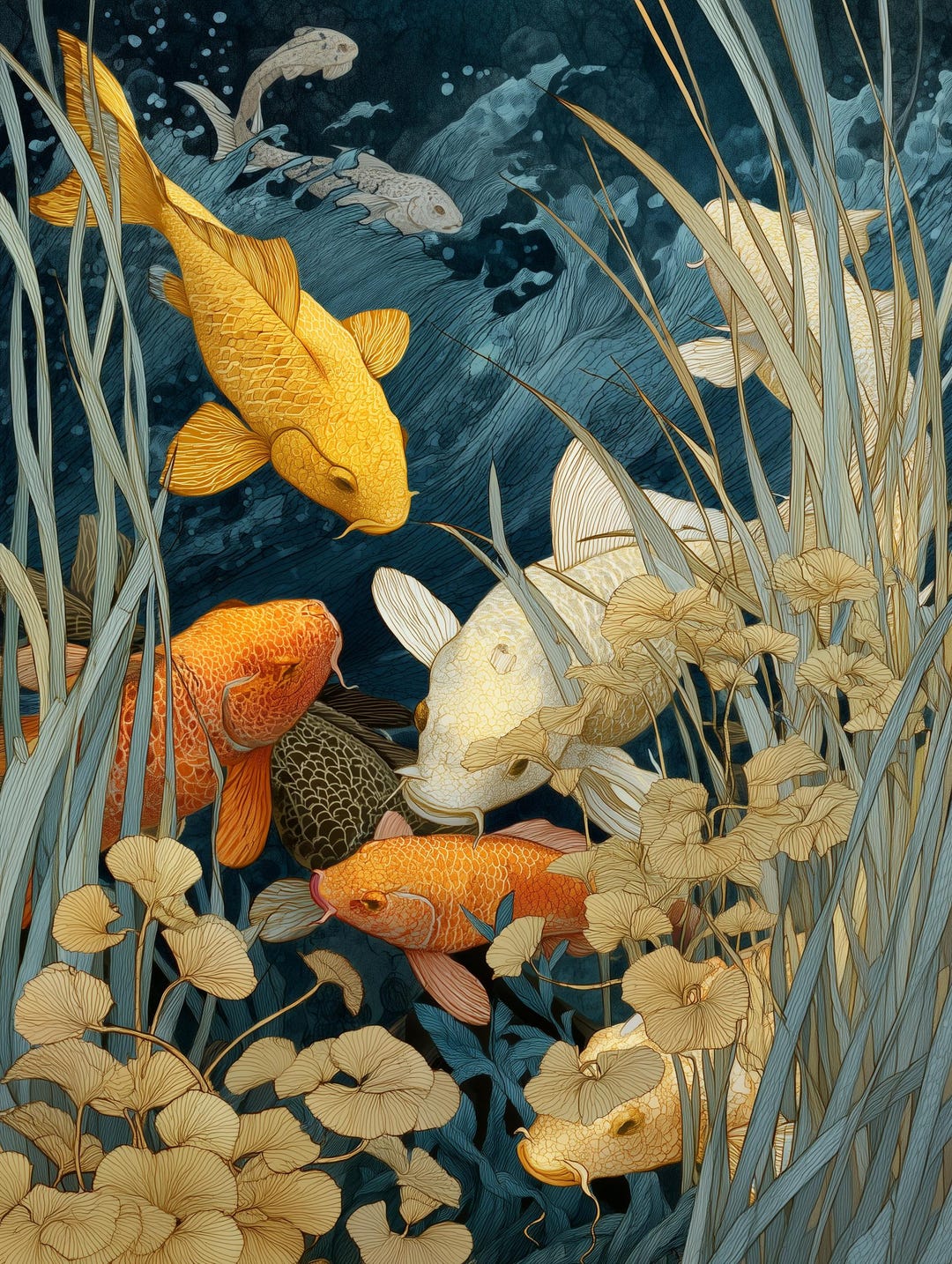 Decoupage Rice Paper Koi Fish Pond Pattern #264, Letter Size Rice Paper ...