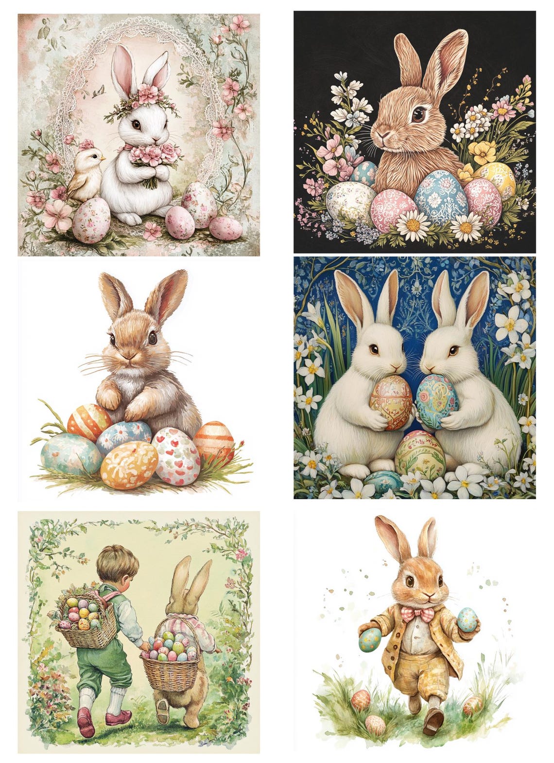 Decoupage Rice Paper With 6 Square Easter Bunny Patterns #4, Rice Paper ...