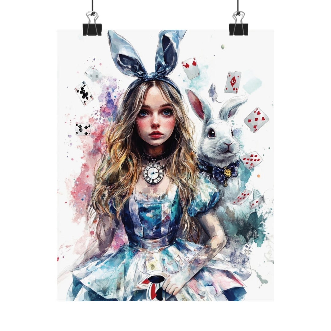 Alice in Wonderland Alice W/white Rabbit Poster, Vintage Spring Decor ...