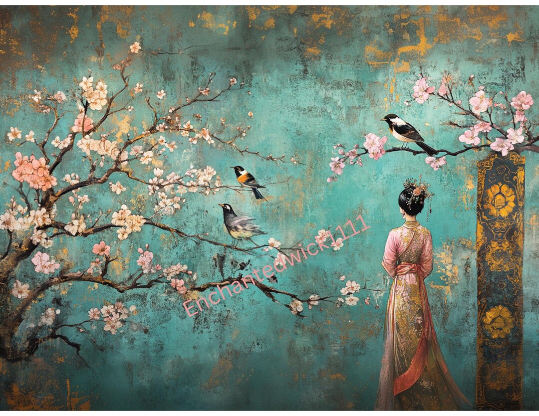 Decoupage Rice Paper Chinoiserie Oriental Chinese Garden Wall Art #108 ...