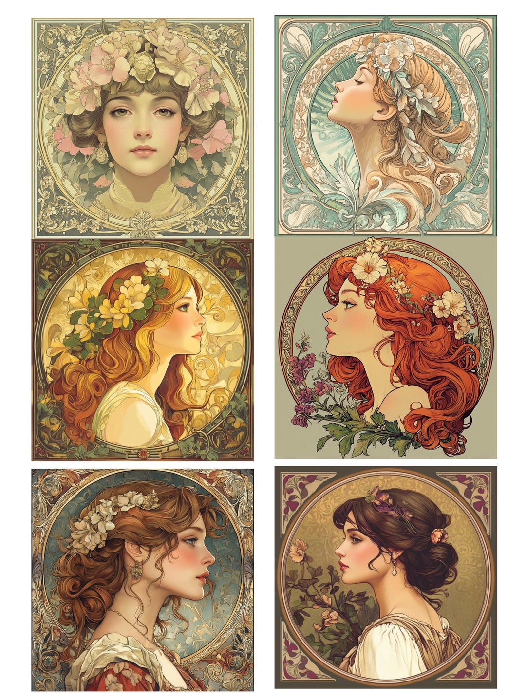 Decoupage Rice Paper With 6 Square Art Nouveau Women Patterns #102 ...