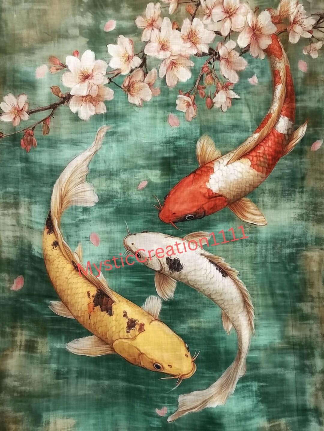 Decoupage Rice Paper Vintage Koi Fish Pond #374, Letter Size Rice Paper ...