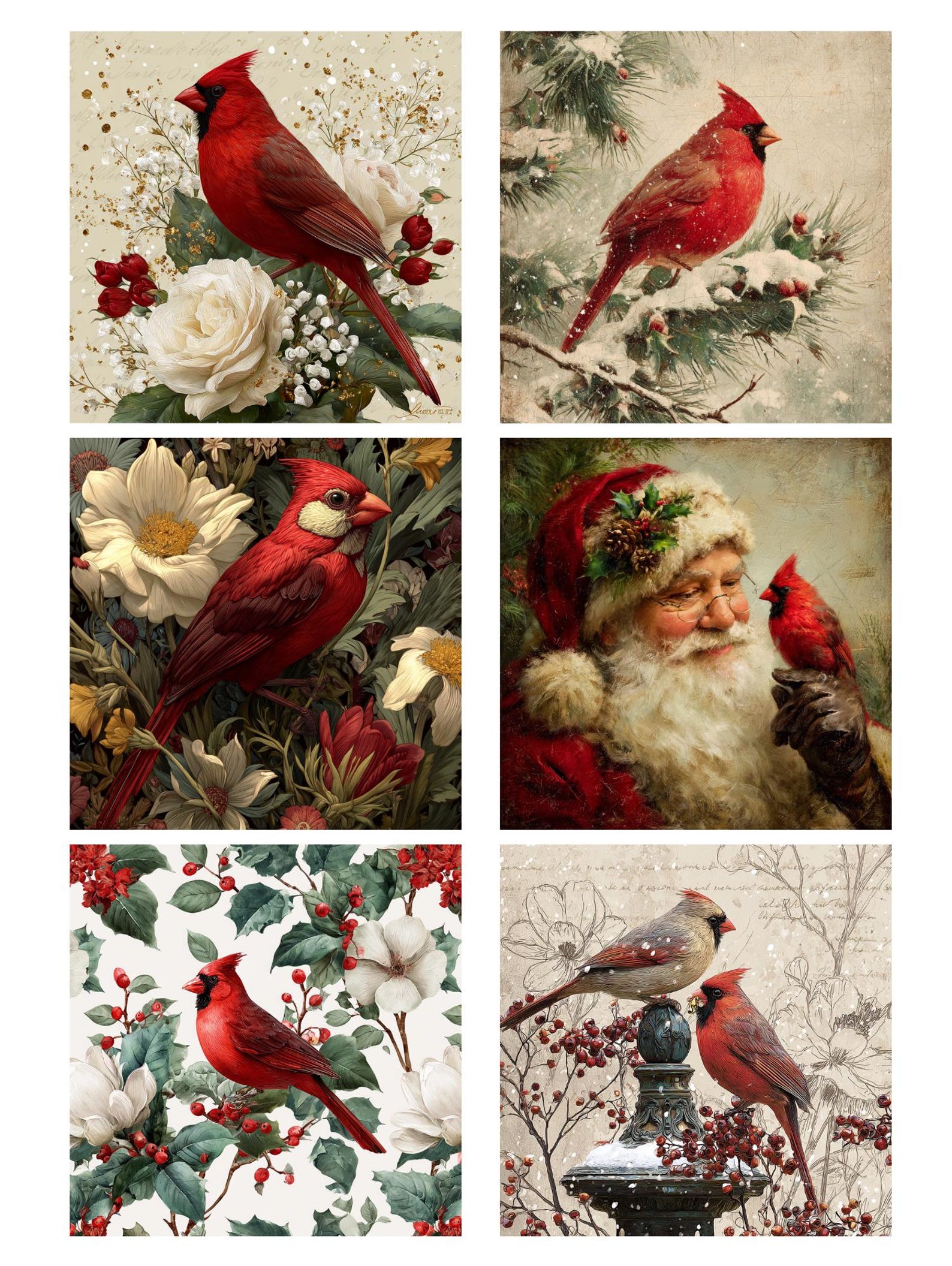 Decoupage Ppaper 6 Square Cardinals Winter Theme #721, Letter Size Rice ...