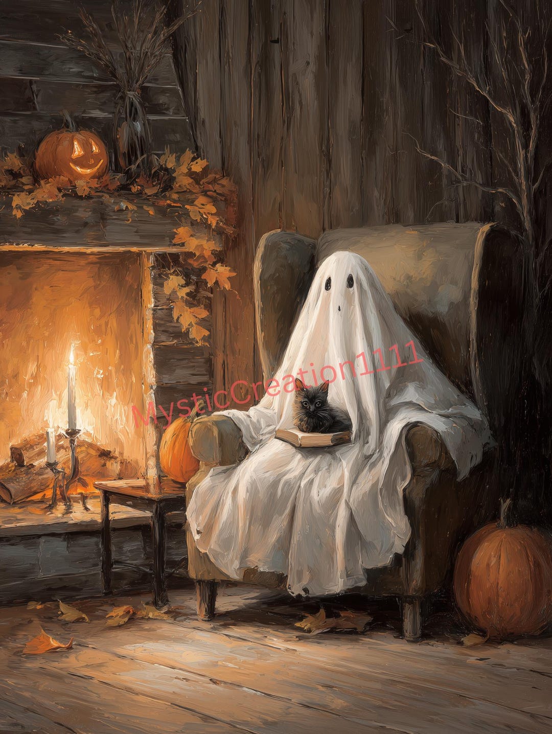 Decoupage Oil Painting Style Boo White Ghost #702, Letter Size Rice ...