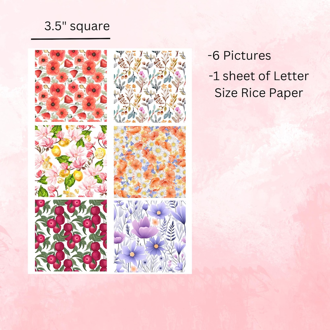 Decoupage Rice Paper With 6 Square Art Nouveau Floral Patterns #101 ...