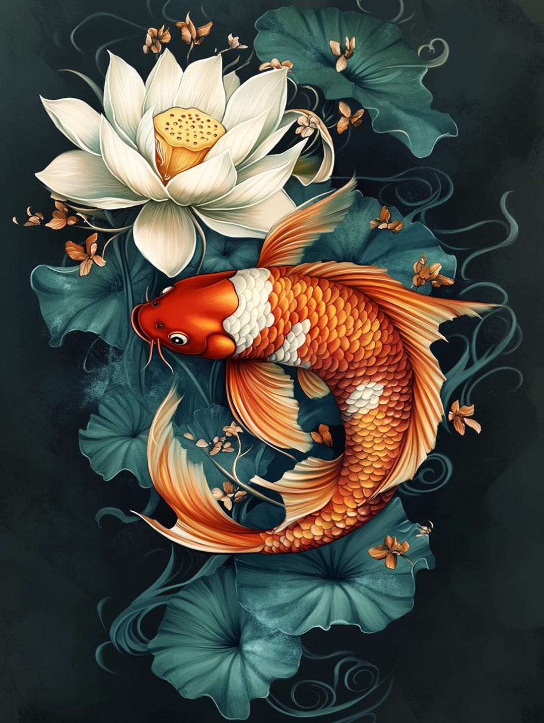 Decoupage Paper Koi Fish Lotus Pond Pattern #212, Letter Size Rice ...
