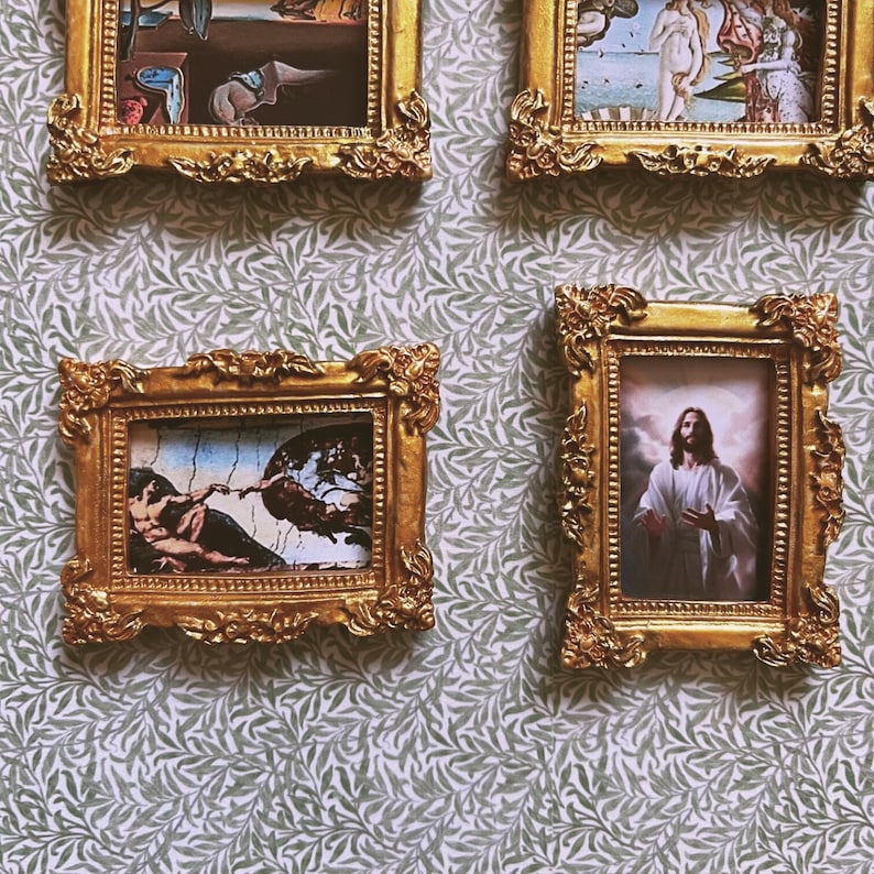 Pintura japonesa en miniatura de Dalí Da Vinci, arte clásico, para casa de muñecas o imán de ...