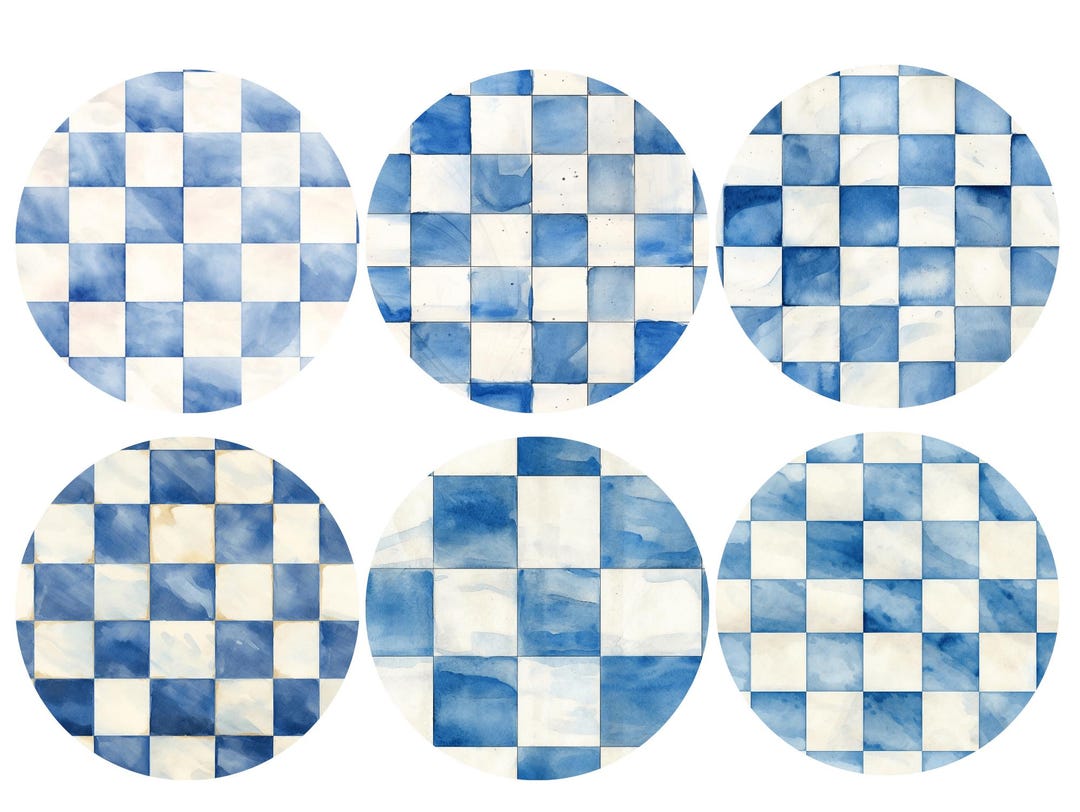 Decoupage Rice Paper With 6 Round Blue Checkered Plaid Patterns #105 ...