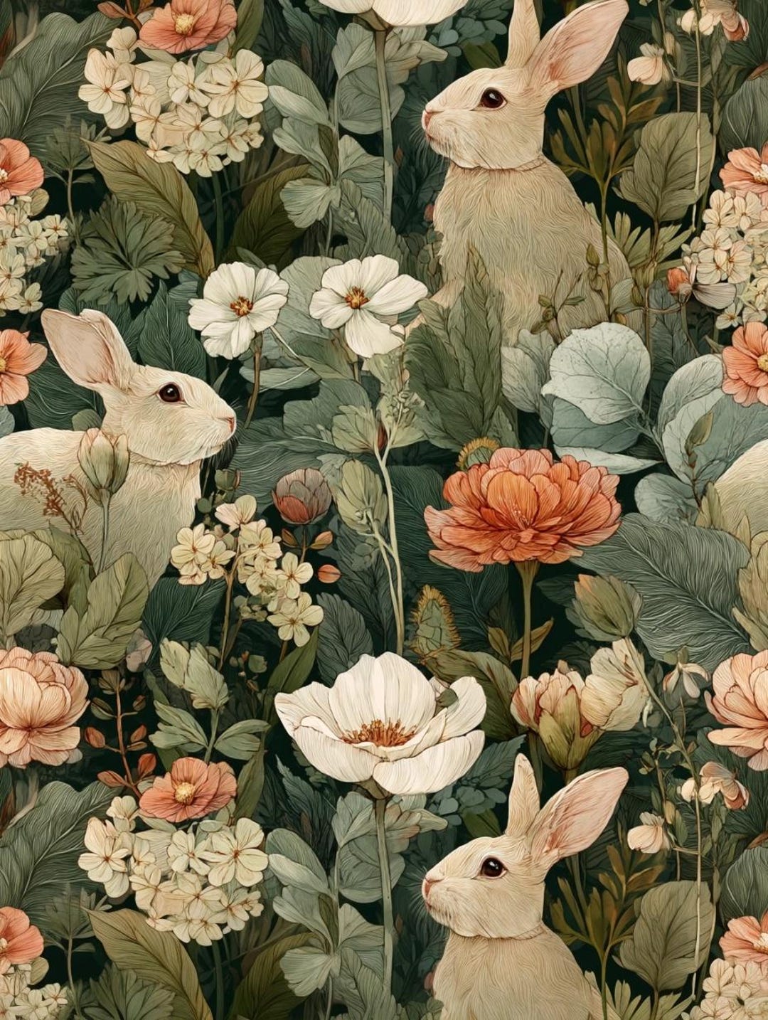 Decoupage Rabbits Flower Field Wall Art Design #281, Letter Size Rice ...