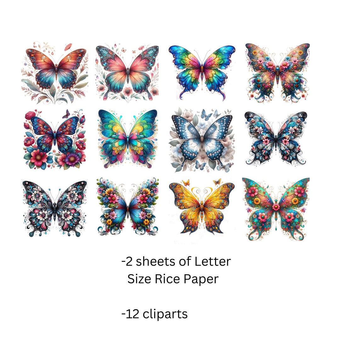 Decoupage Rice Paper 12 Butterfly Pattern Bundle #72, Rice Paper for ...