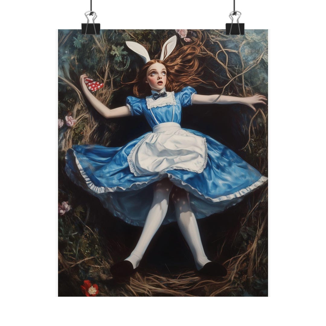 Alice in Wonderland Falling Down the Rabbit Hole Poster, Vintage Spring ...