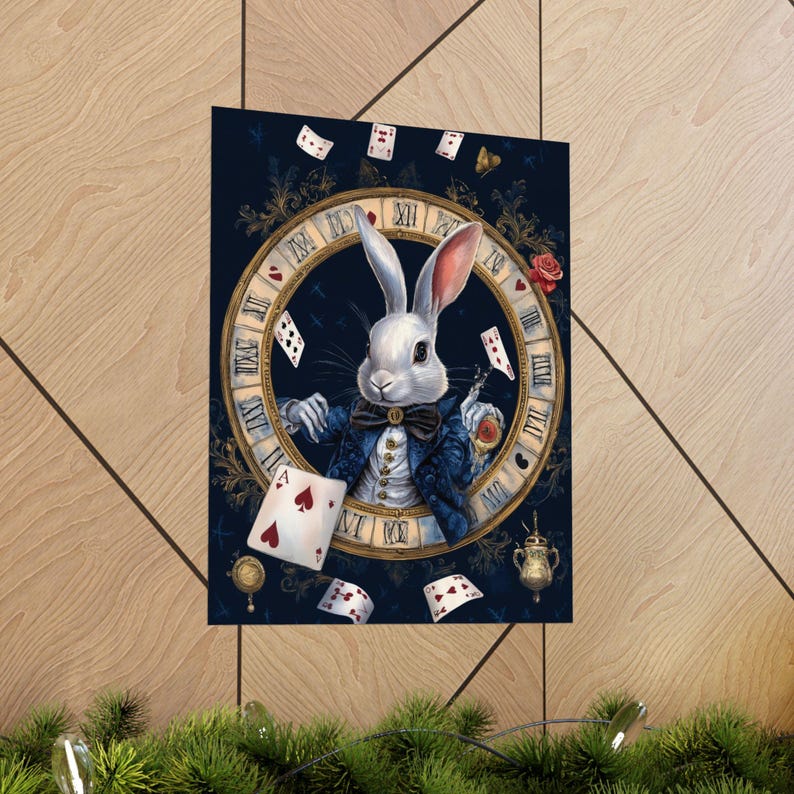 Alice in Wonderland White Rabbit Clock Poster, Vintage Spring Décor ...