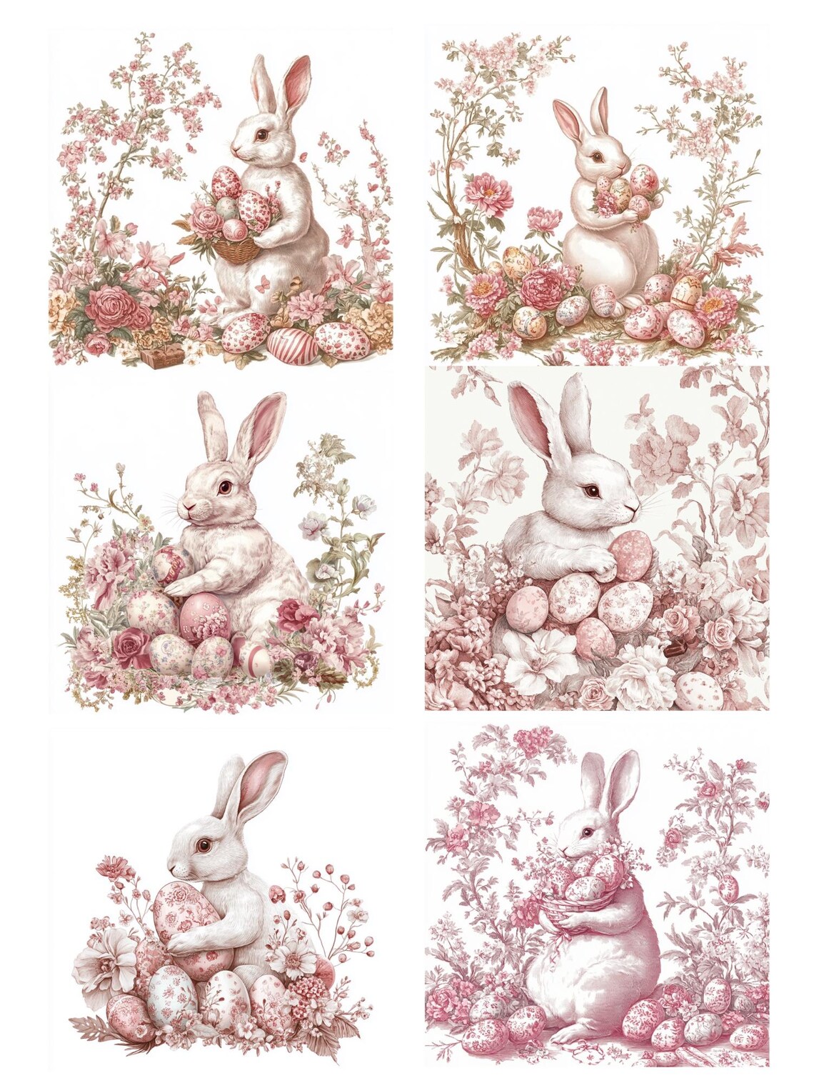 Decoupage Rice Paper With 6 Square Pink Toile Easter Bunny Patterns 53 ...