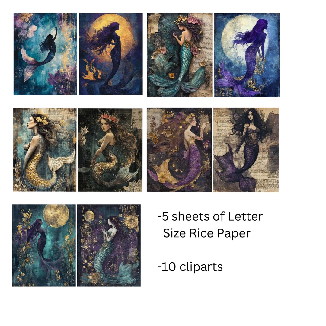 Decoupage Rice Paper 10 Fantasy Fairytale Mermaids Bundle #73, Rice ...