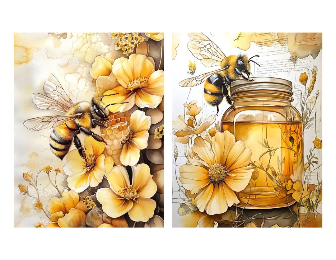 Decoupage Rice Paper With 2 Vintage Bumble Bee Honey #221b, Rice Paper ...