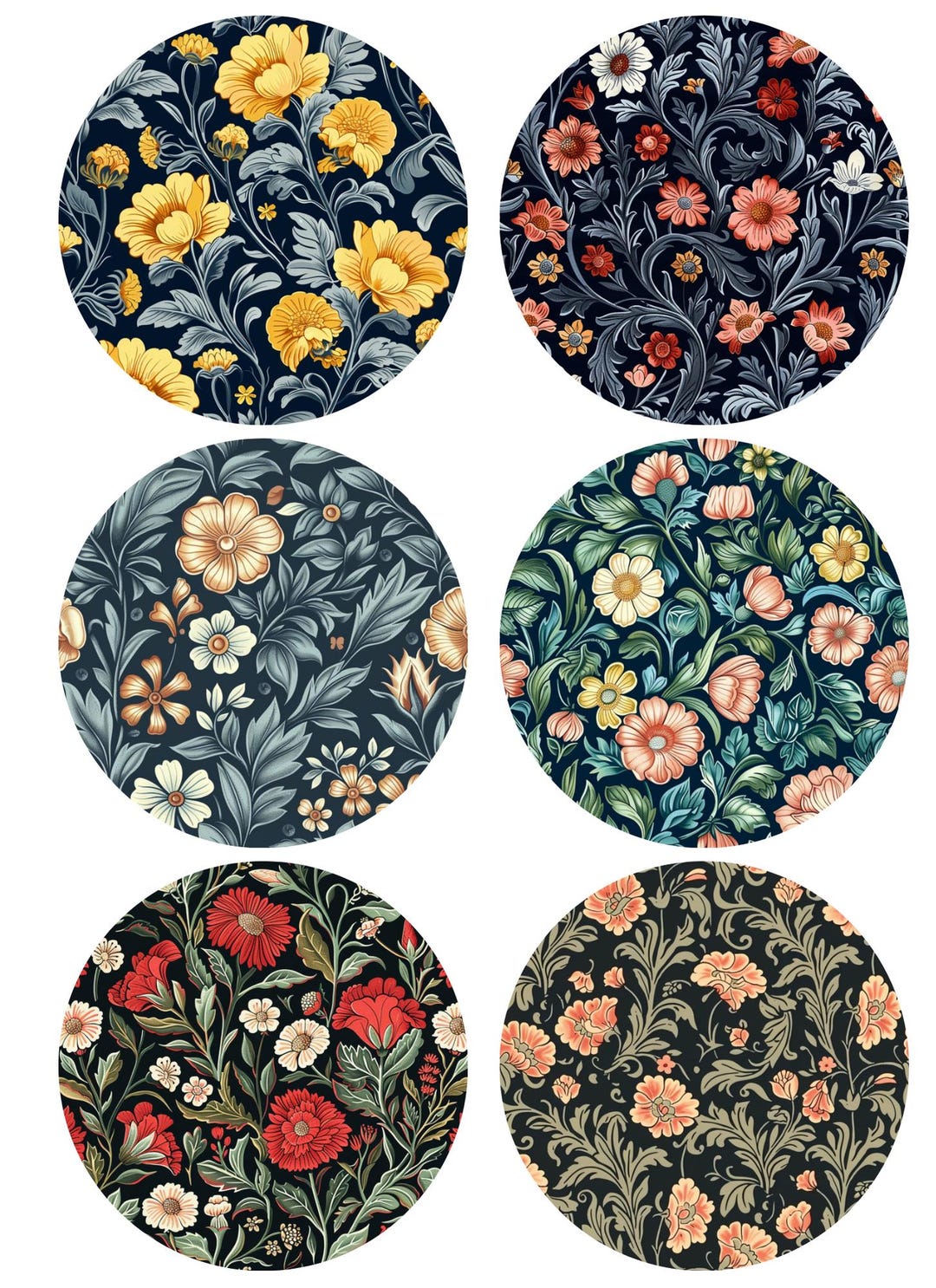 Decoupage Rice Paper With 6 Round William Morris Floral Patterns #6 ...