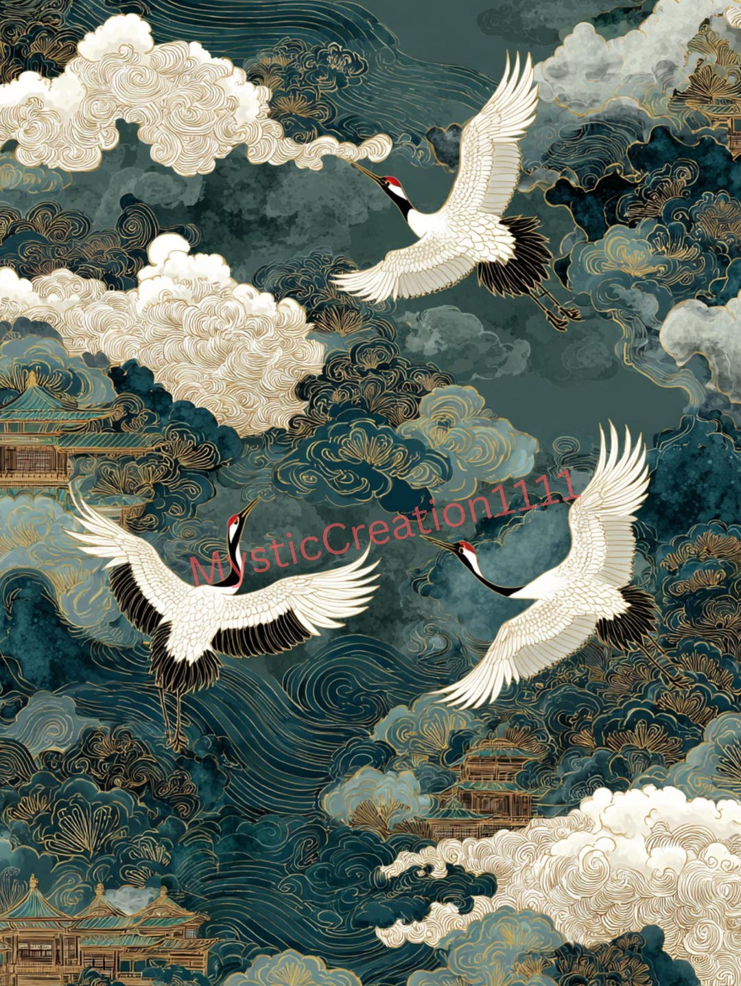 Decoupage Rice Paper Traditional Japanese Style Cranes #688, Letter ...
