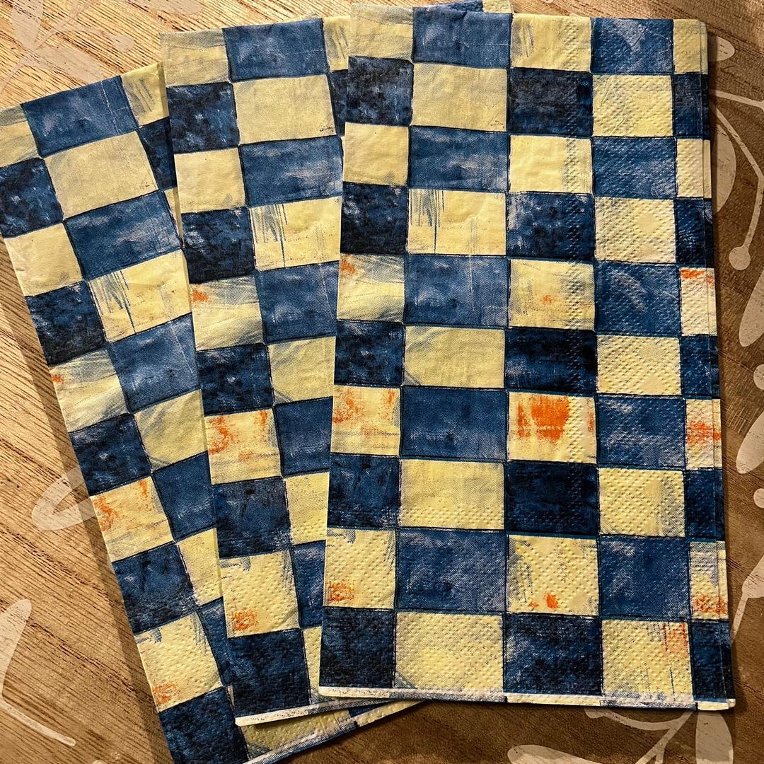 Blue and White Checkered Plaid Pattern Dinner Paper Napkin for ...