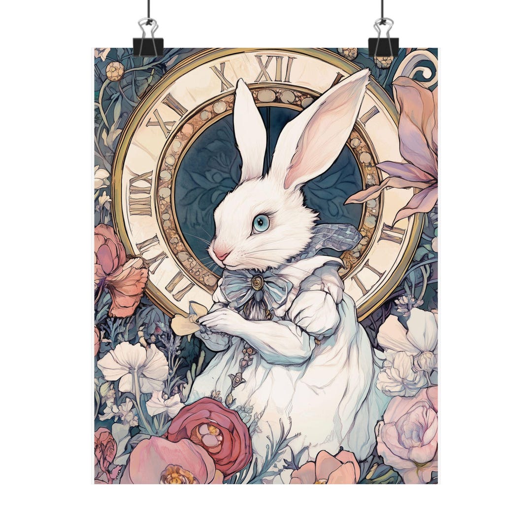 Alice in Wonderland Rabbit Clock Poster, Vintage Spring Décor, Nature ...