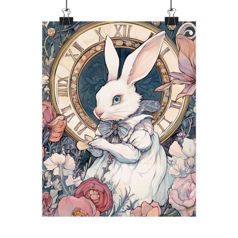 Alice in Wonderland Rabbit Clock Poster, Vintage Spring Décor, Nature ...
