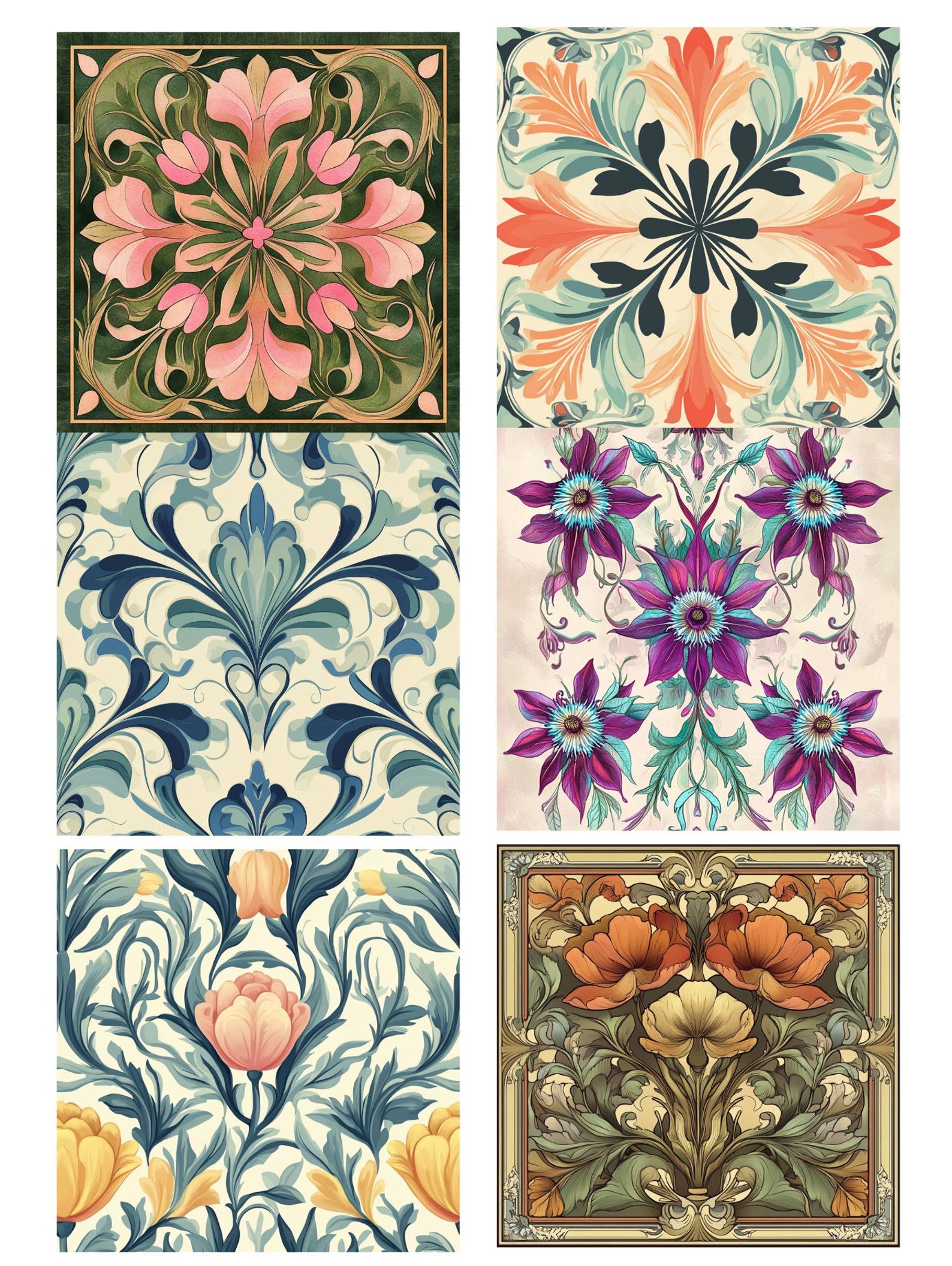 Decoupage Rice Paper With 6 Square Art Nouveau Floral Patterns #101 ...