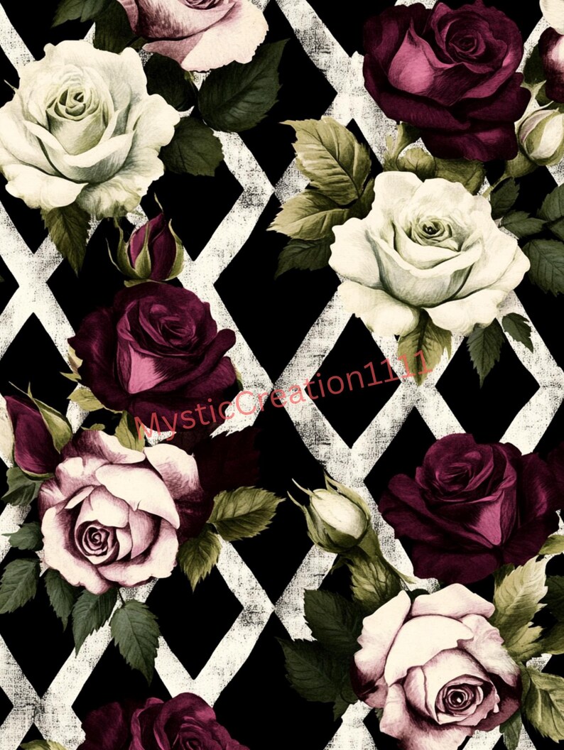 Decoupage Rice Harlequin Roses Pattern 2 Sheet Bundle #598, Letter Size ...