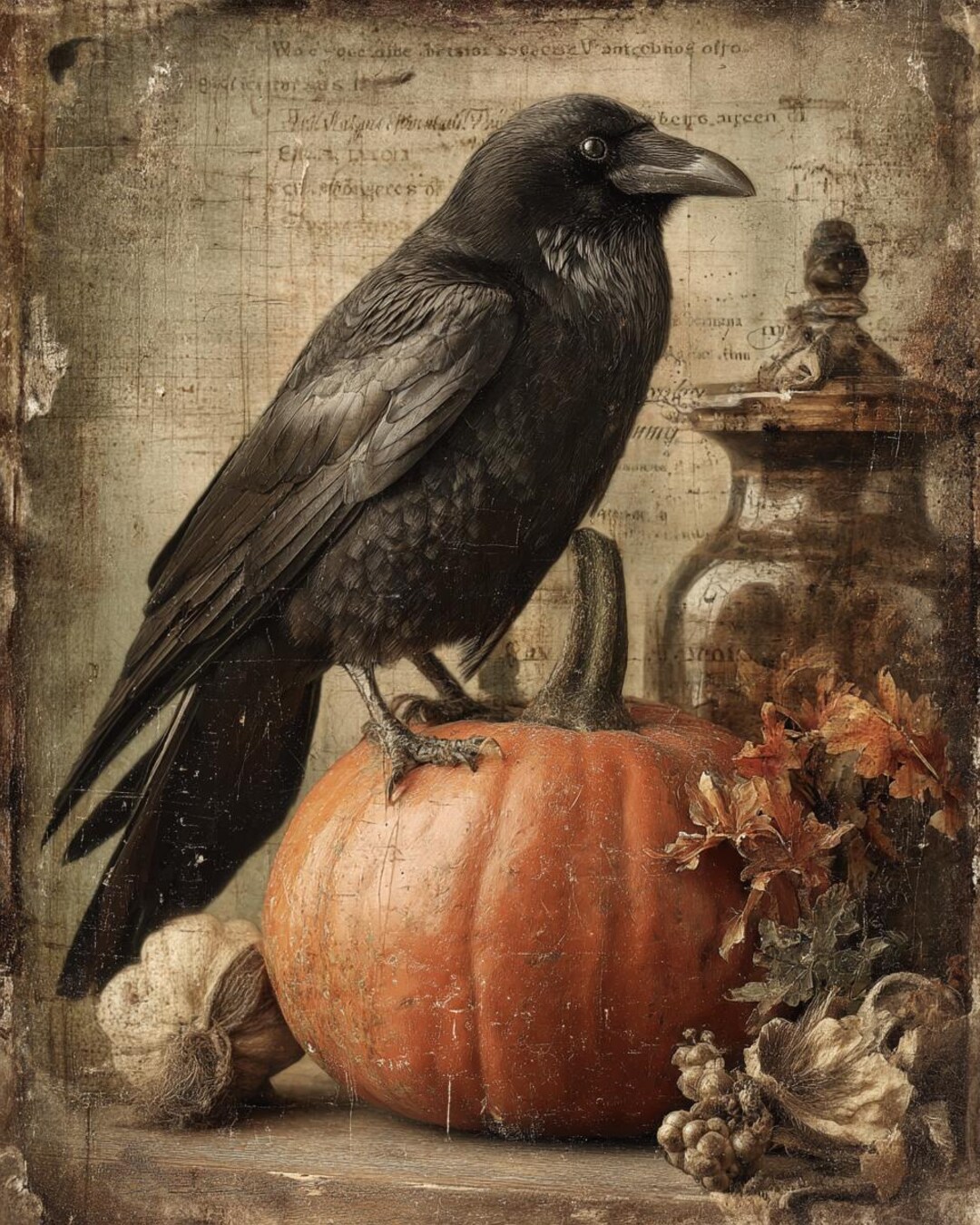 Decoupage Rice Paper Vintage Halloween Crow Pumpkin #276, Rice Paper ...
