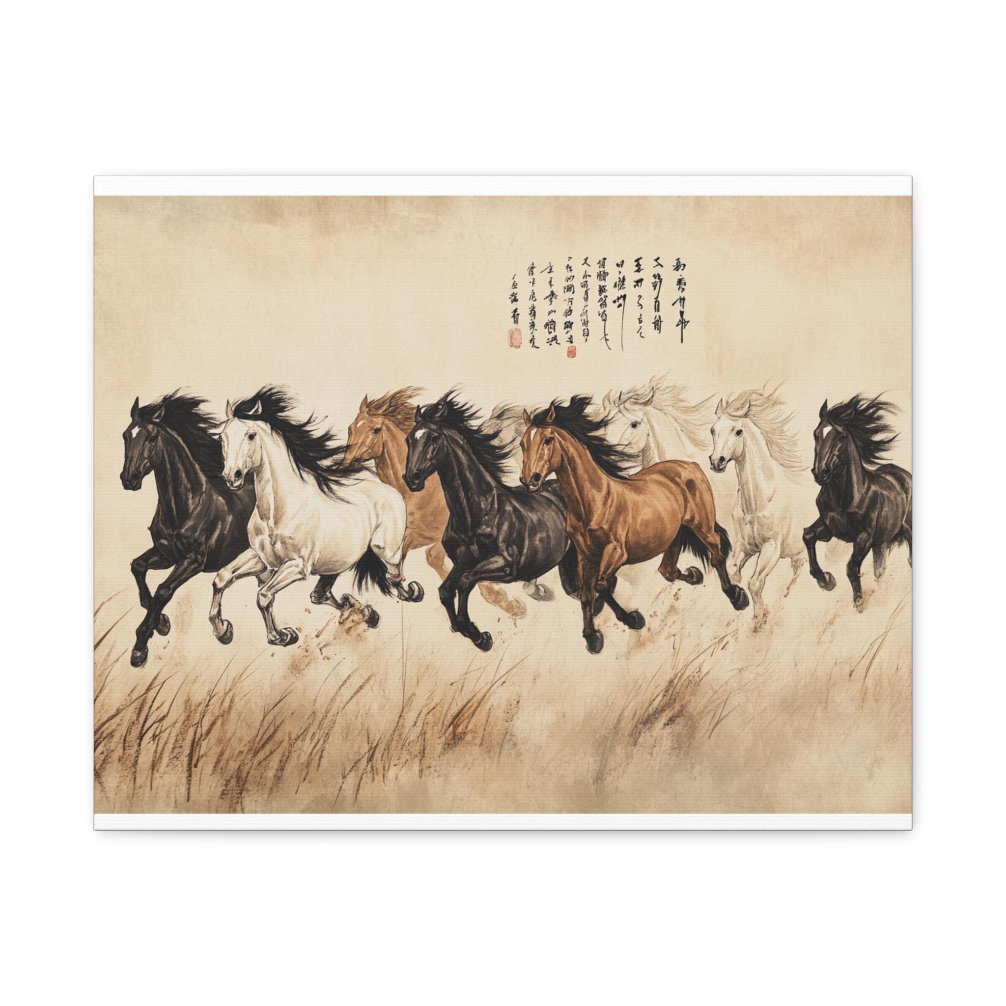 Eight Horses Eight Steeds Painting Canvas #1, Feng Shui Prosperity Wall ...